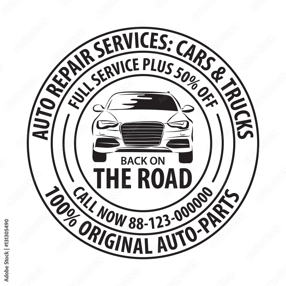 Auto Repair Services Badge template. Car service label, emblem vector ...