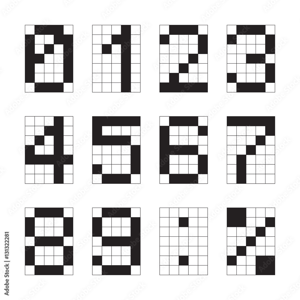 Calculator digital numbers, terminal table led font, with grid, black ...