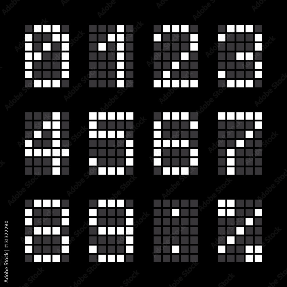 Calculator digital numbers, terminal table led font, with grid, white ...