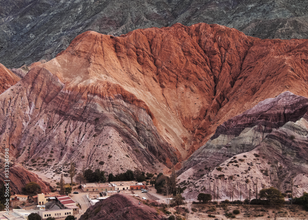 Argentina, Jujuy Province, Purmamarca, Elevated view of the Hill of ...
