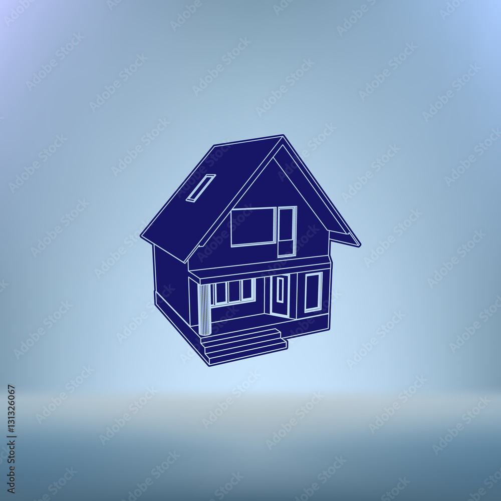 Building perspective 3D. Drawing of the suburban house. House 3D model ...