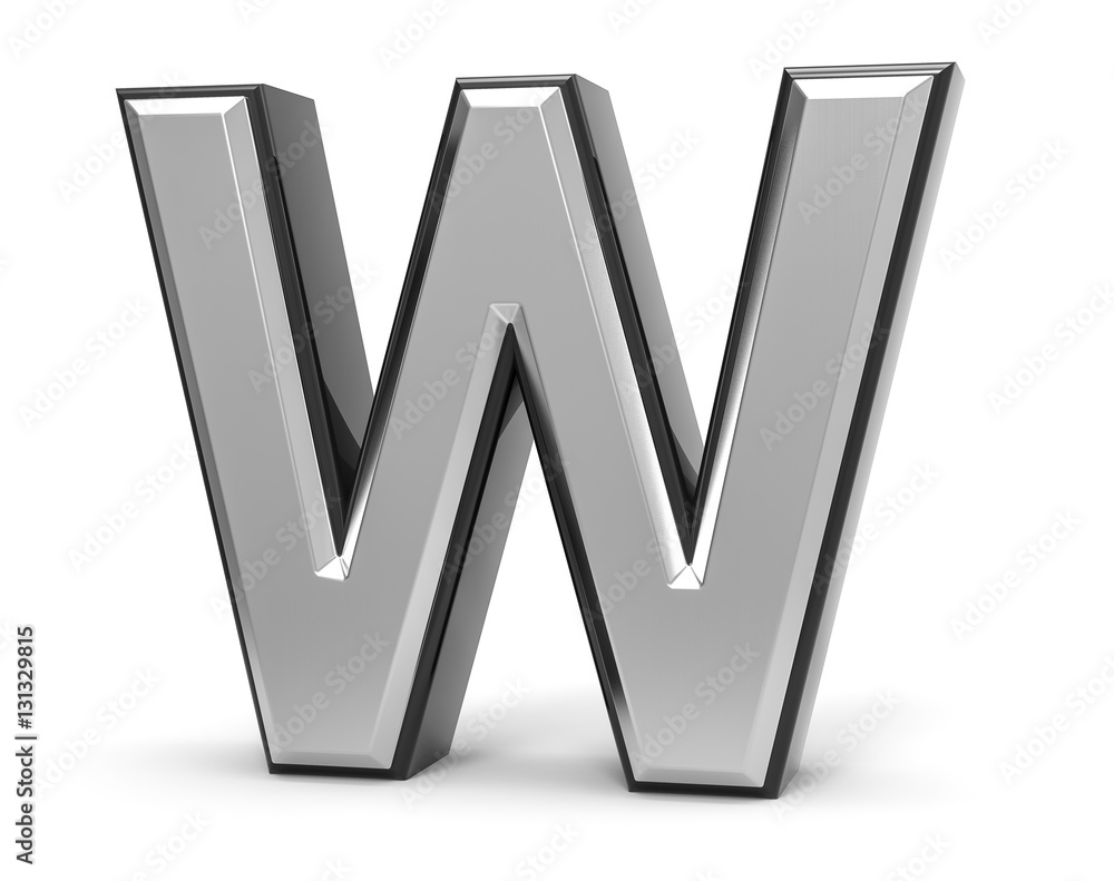3D Isolated Metal Metallic W Letter Alphabet Logo Illustration. Stock ...
