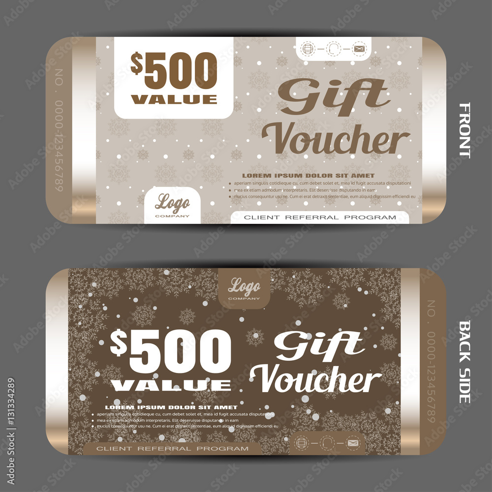 Vector new year gift voucher on the brown gradient background with ...