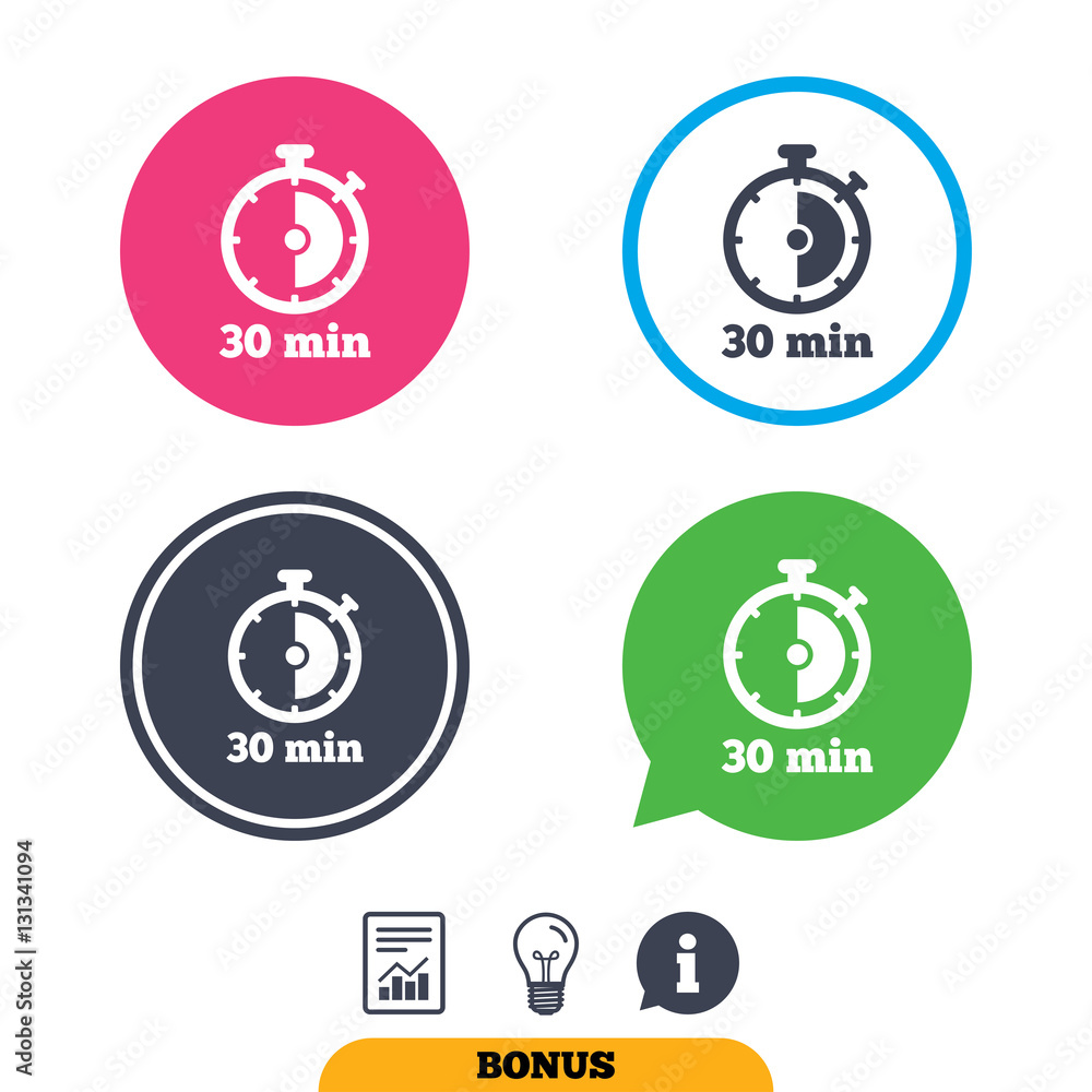 Timer sign icon. 30 minutes stopwatch symbol. Stock Vector | Adobe Stock