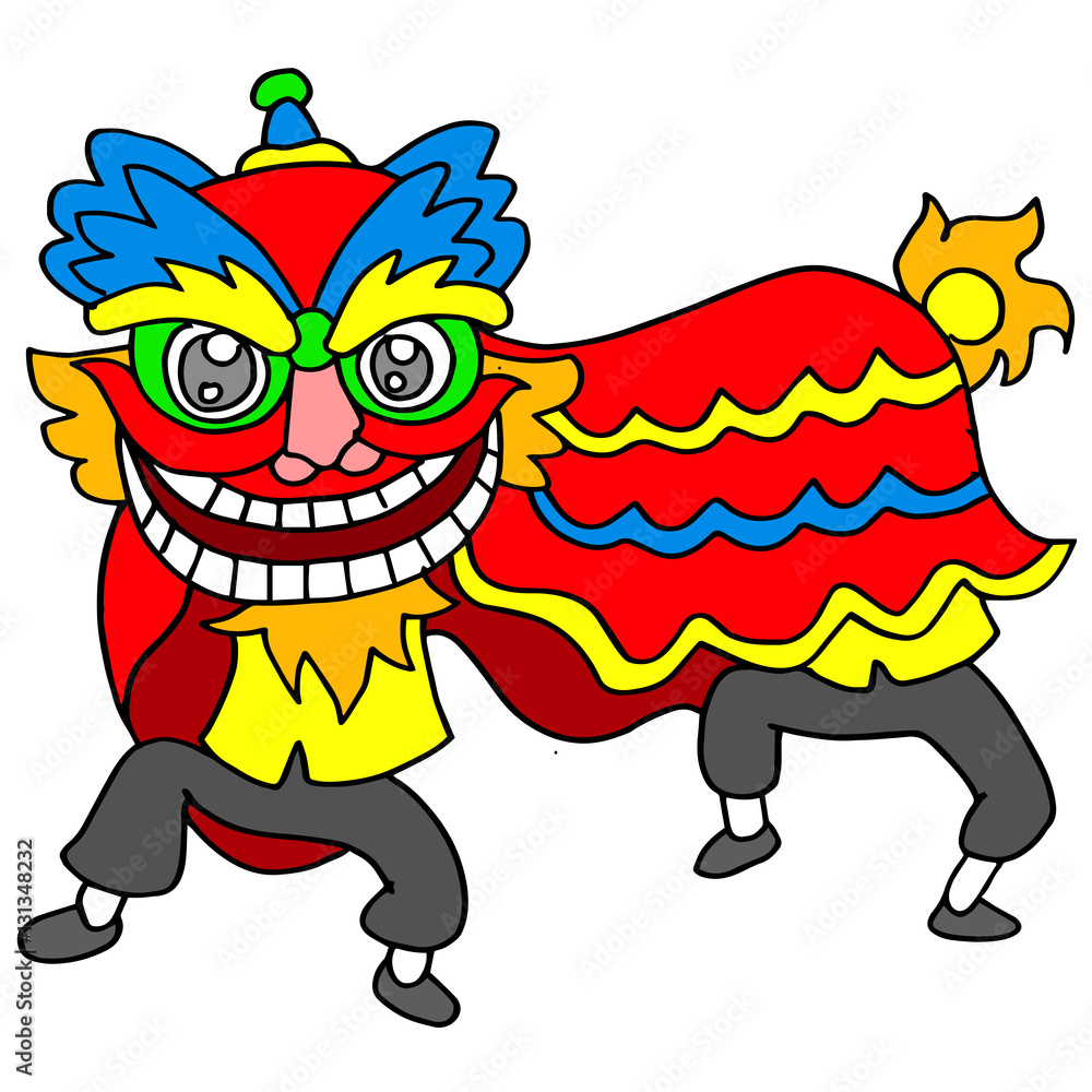 Vector illustration of lion dance Chinese Stock Vector | Adobe Stock