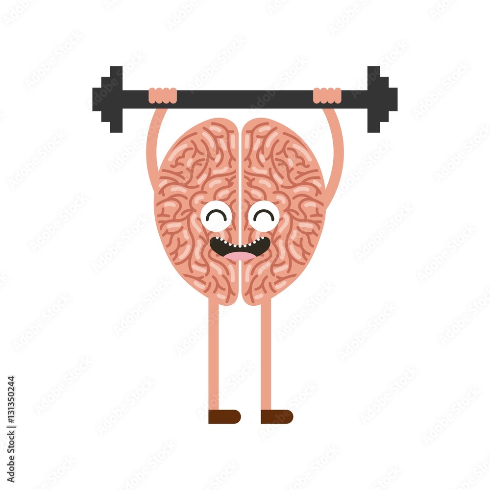 cartoon brain with dumbbells icon over white background. colorful ...