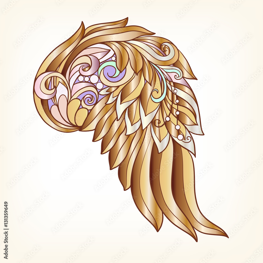 Decorative gold angel or bird wings . This illustration can be u Stock ...