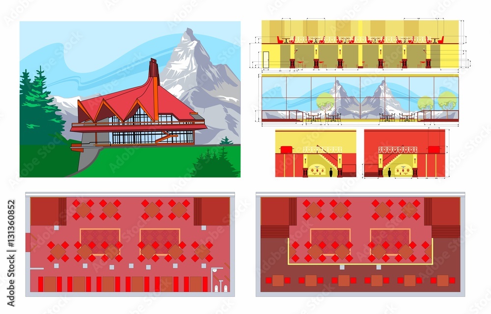 Design the building project cafe, restaurant, scans the walls, plan and ...