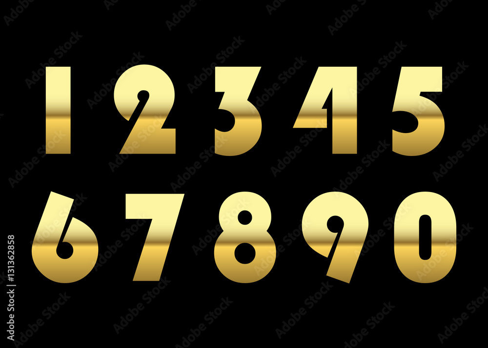 Gold 3d metallic numbers set. Golden metal texture font, isolated on ...
