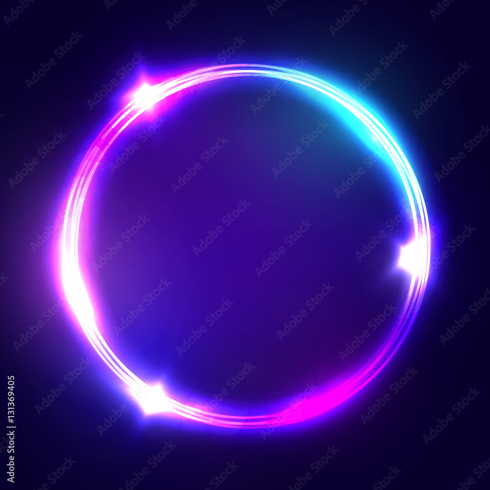 Neon sign. Round frame with glowing and light. Electric bright 3d ...