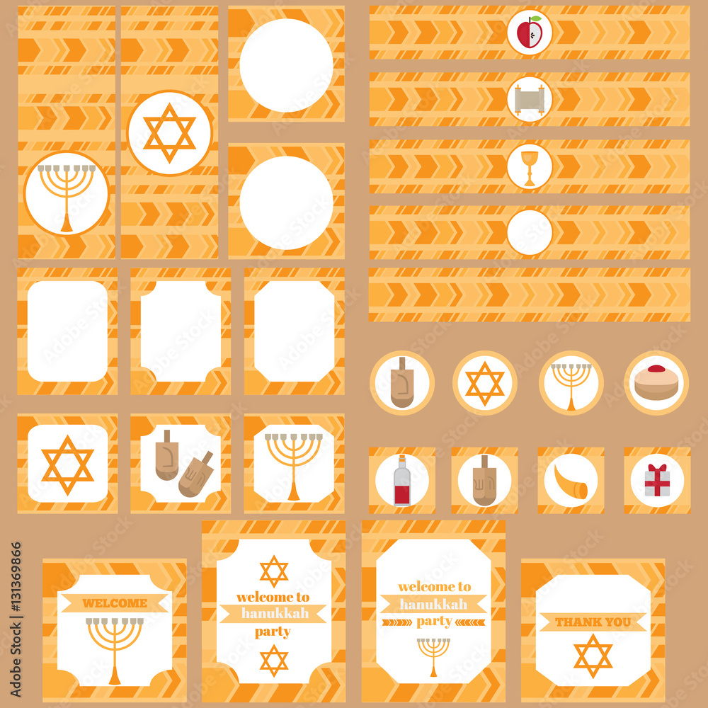 Printable set of Jewish holiday Hanukkah party elements. Templates ...