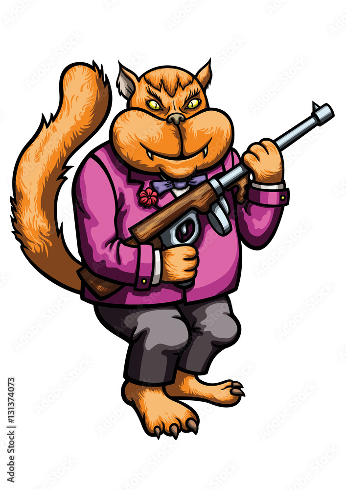 Gangster cat. Illustration cat gangster in a suit with a gun Stock ...