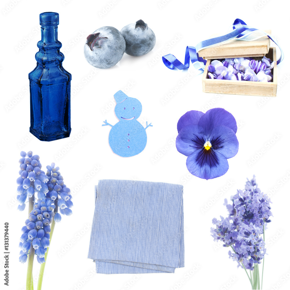blue items, color flat layout Stock-Foto | Adobe Stock