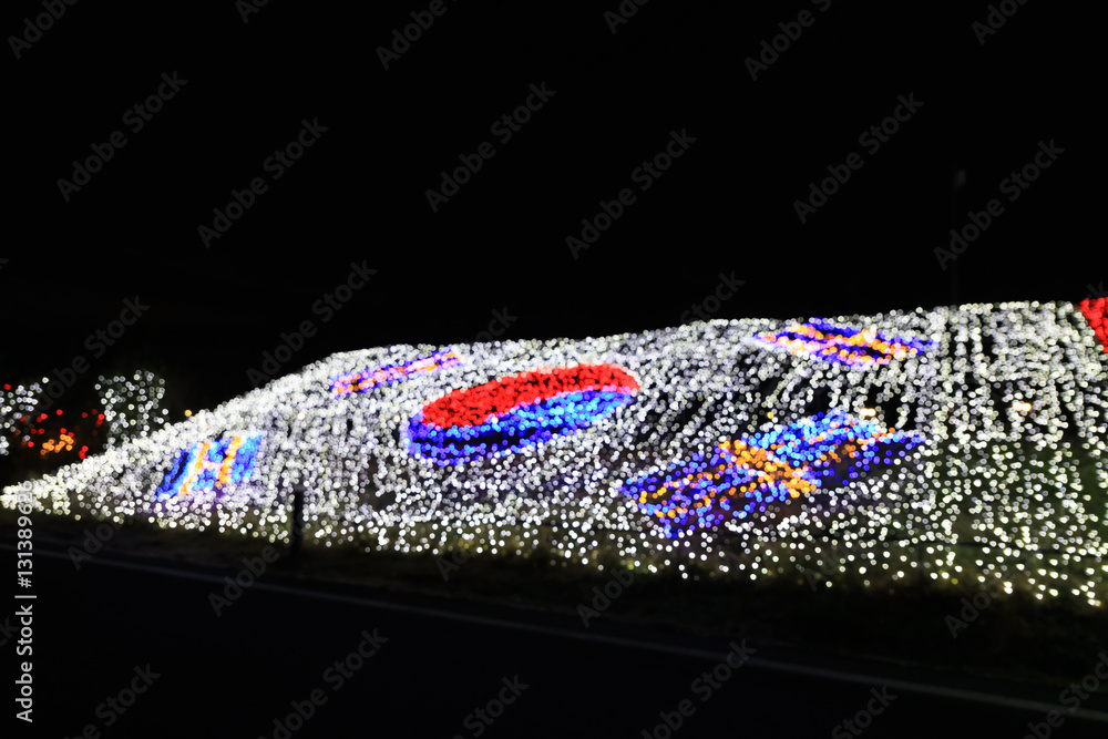 Blurred abstract running LED lights in the colors of the flag of South ...