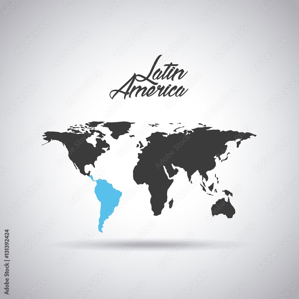 world map with latin america map in blue color icon over white ...