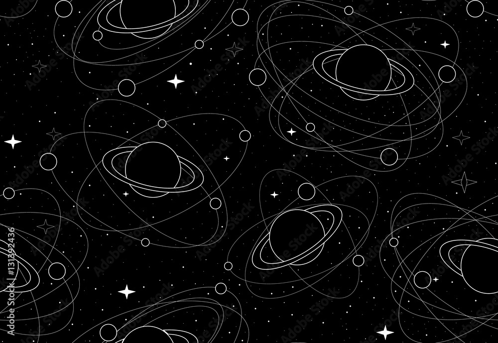 Space vector seamless pattern with planets, stars and constellations ...