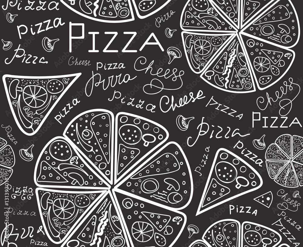 Vector food vector seamless texture with pizza slices and handwritten ...