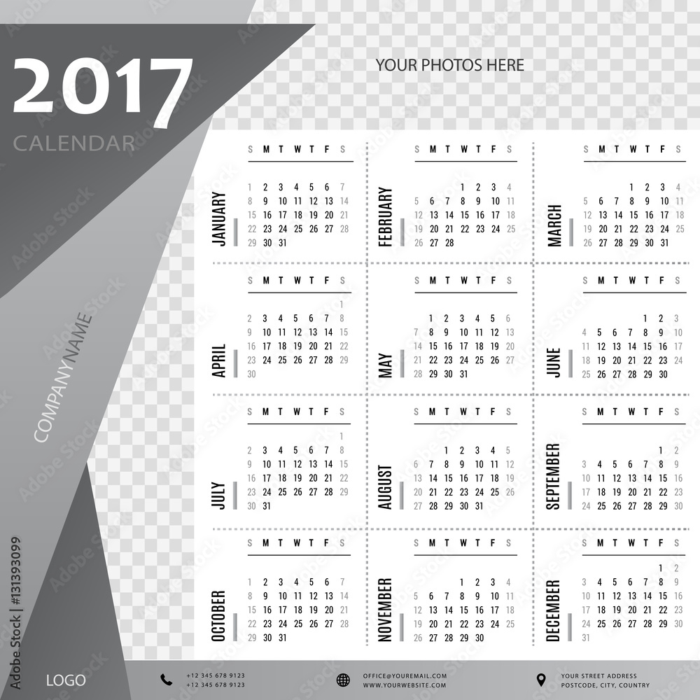 Simple black and white 2017 calendar, planner, organizer and schedule ...