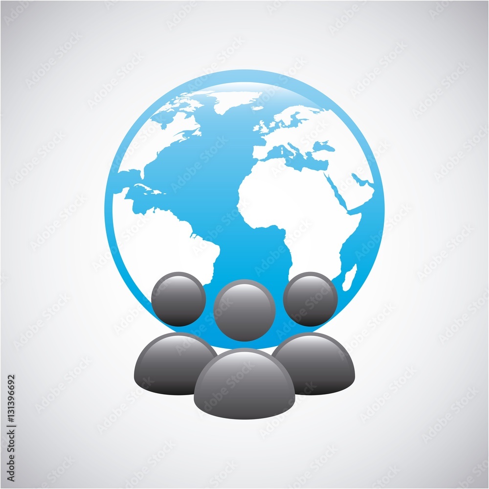 people users with earth planet icon over white background. colorful ...