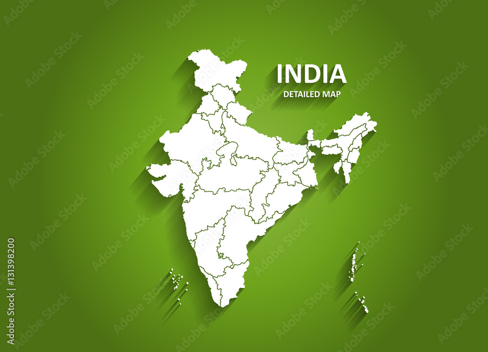 Detailed India Map on Green Background with Shadows Stock Vector ...