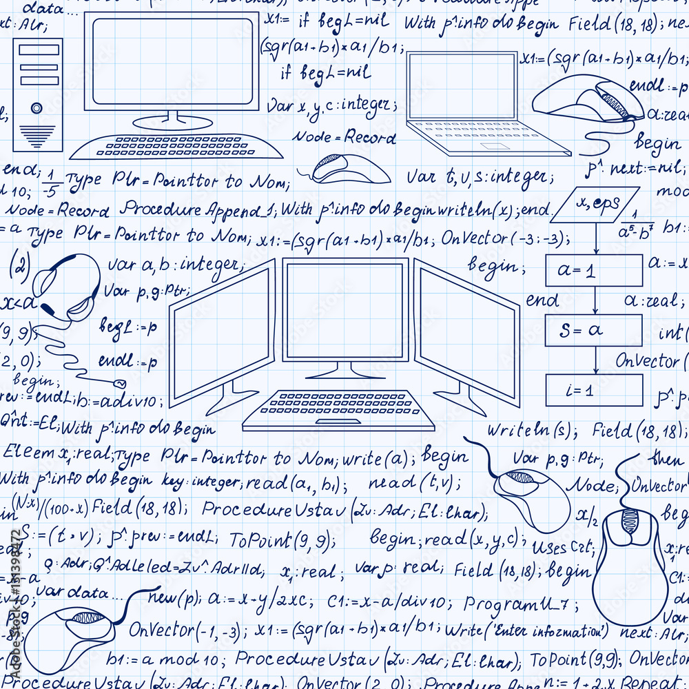 Technical Vector Seamless Pattern With Programming Code Program Flow Diagrams Computers
