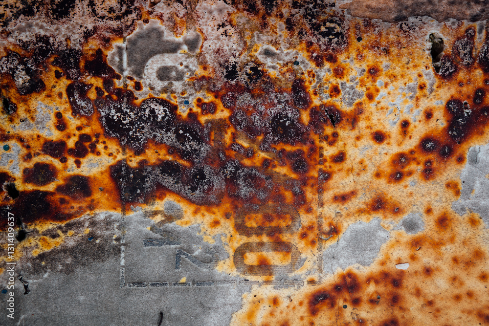 Rusted metal texture, paint and unreadable text Stock Photo | Adobe Stock