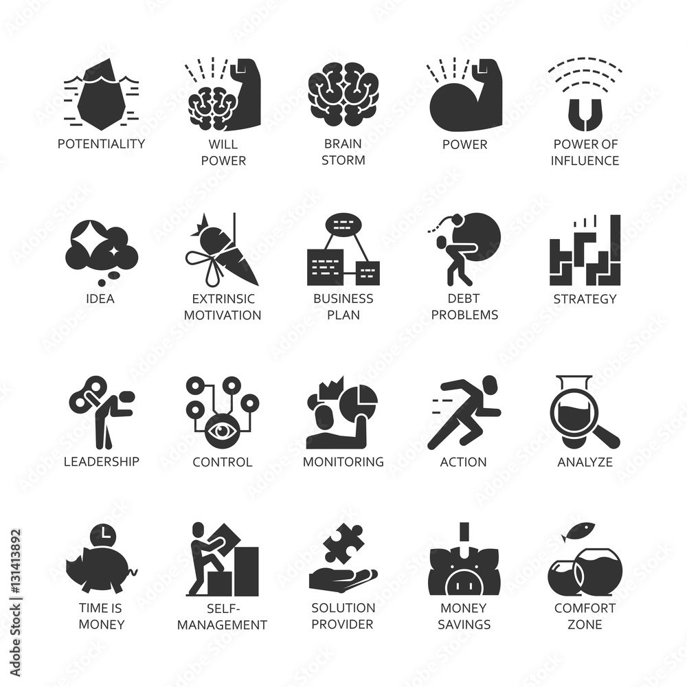 Silhouette symbol black icons set business economic development ...