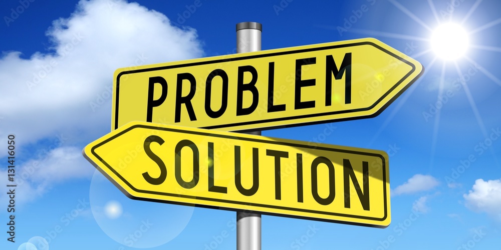 Problem, solution - yellow road-sign ilustração do Stock | Adobe Stock