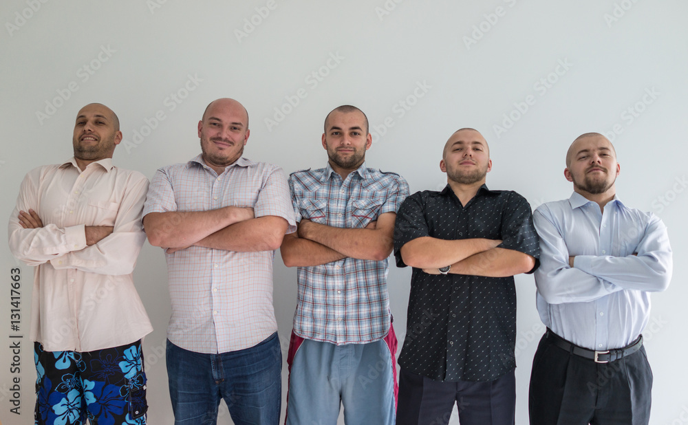 Group portrait of young bald men Stock Photo | Adobe Stock