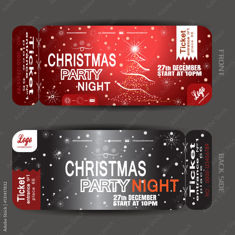 Vector Christmas night party ticket on the dark red and gray gradient ...