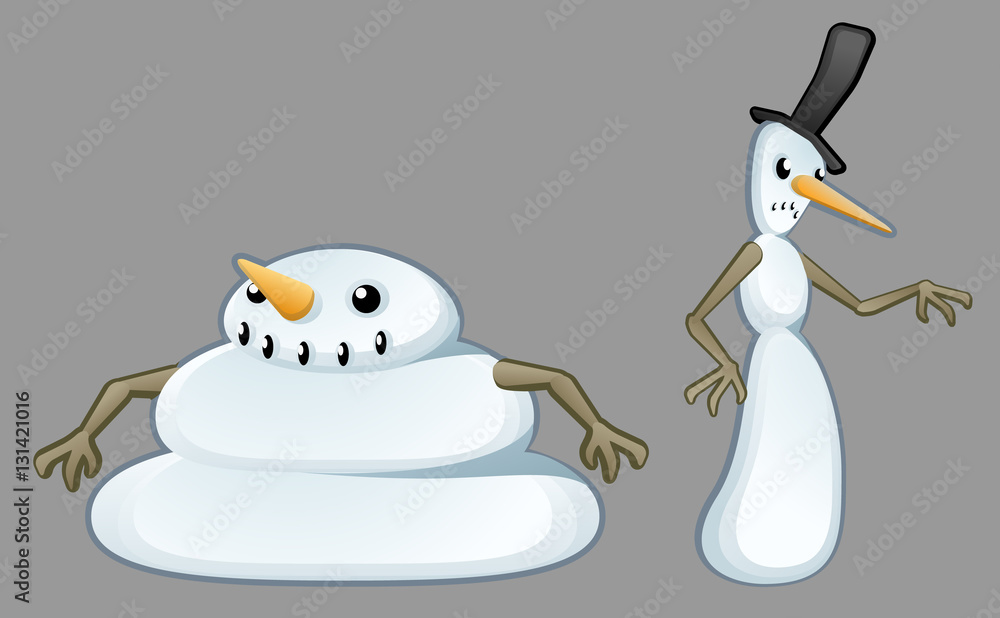 Snowmen characters fat and thin pair cartoon, vector illustration ...