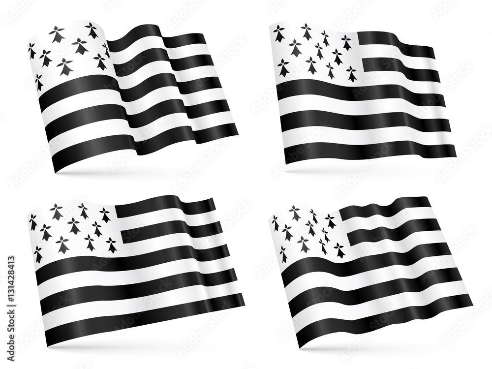 3D Breton waving flags set isolated on white background Stock Vector ...
