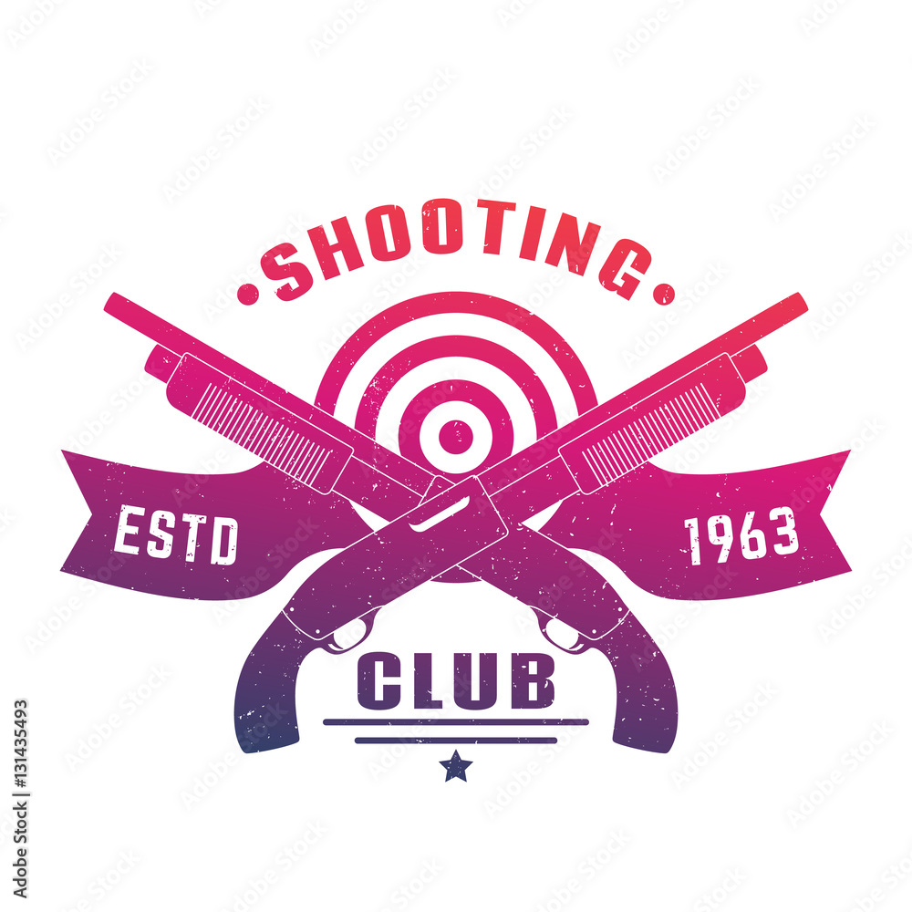 Shooting club logo, emblem with two crossed shotguns isolated over ...