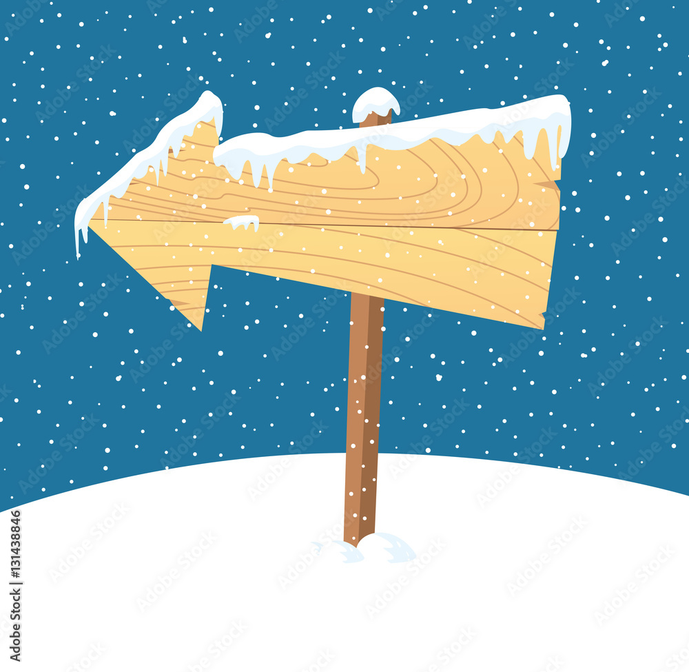 Cartoon wooden sign with snow background Stock Vector | Adobe Stock