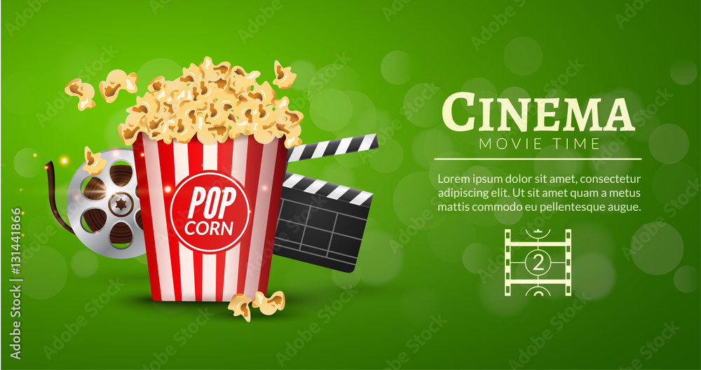 Movie film banner design template. Cinema concept with popcorn ...