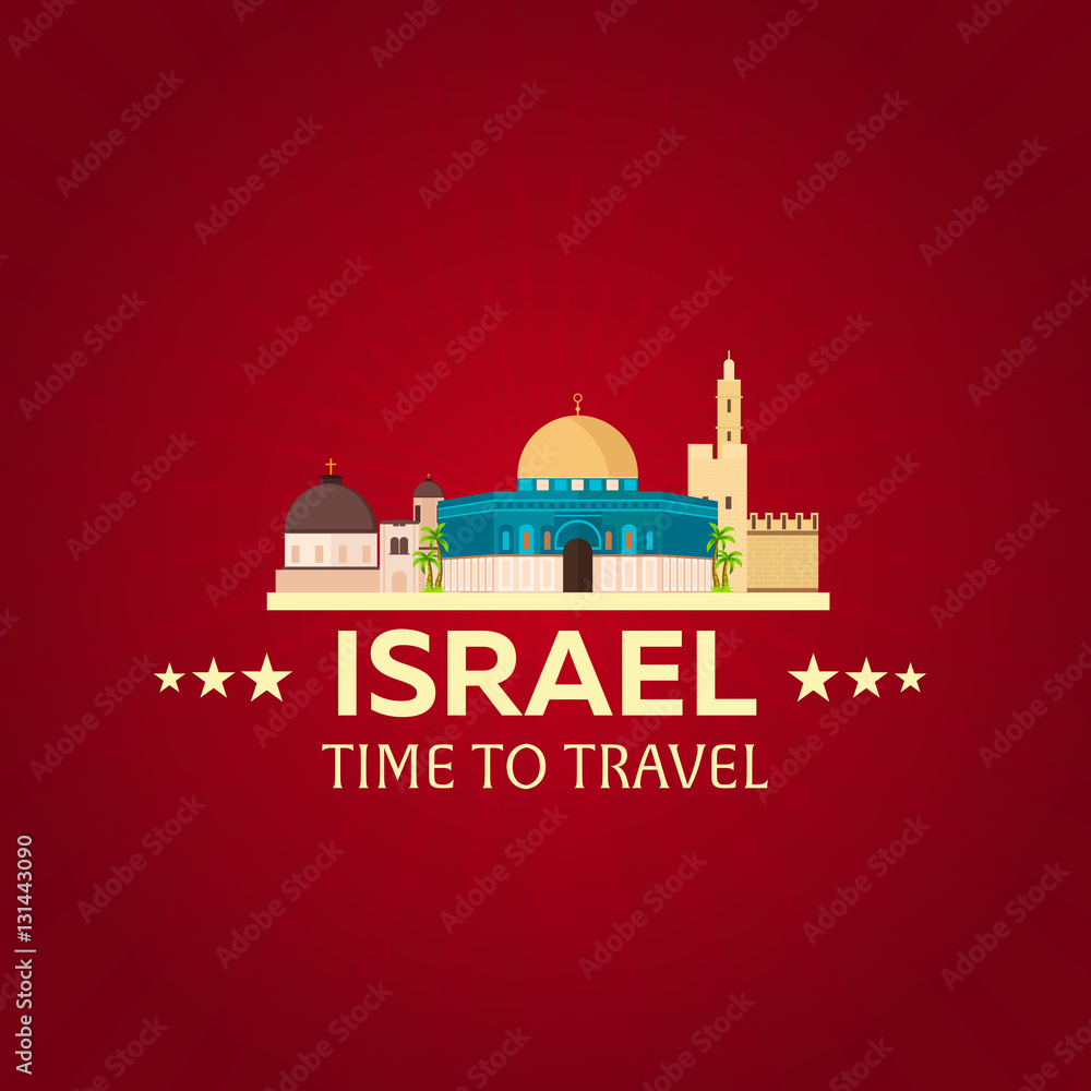 Travel to Israel, Jerusalem Poster skyline. Wailing wall. Vector ...