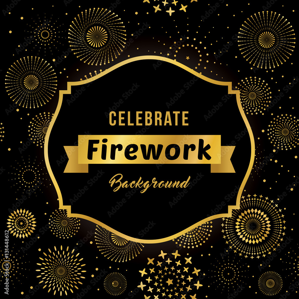 Vector illustration of a celebrate fireworks display with text and ...