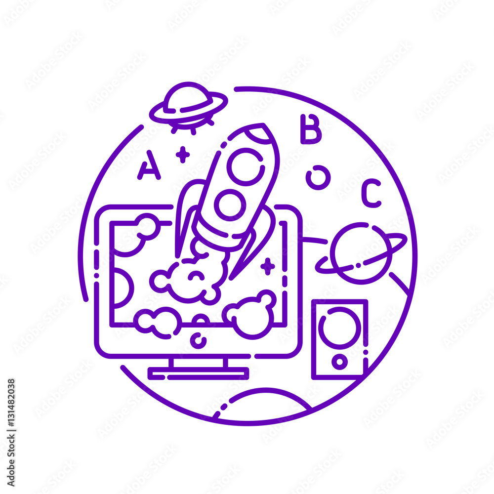 Space graphic line art style background vector sticker Stock Vector ...