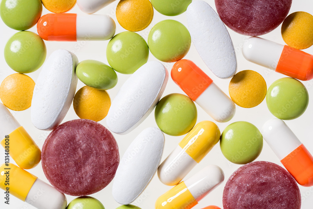 Bunte Tabletten, Pillen, Medikamente und Antibiotika Stock-Foto | Adobe ...