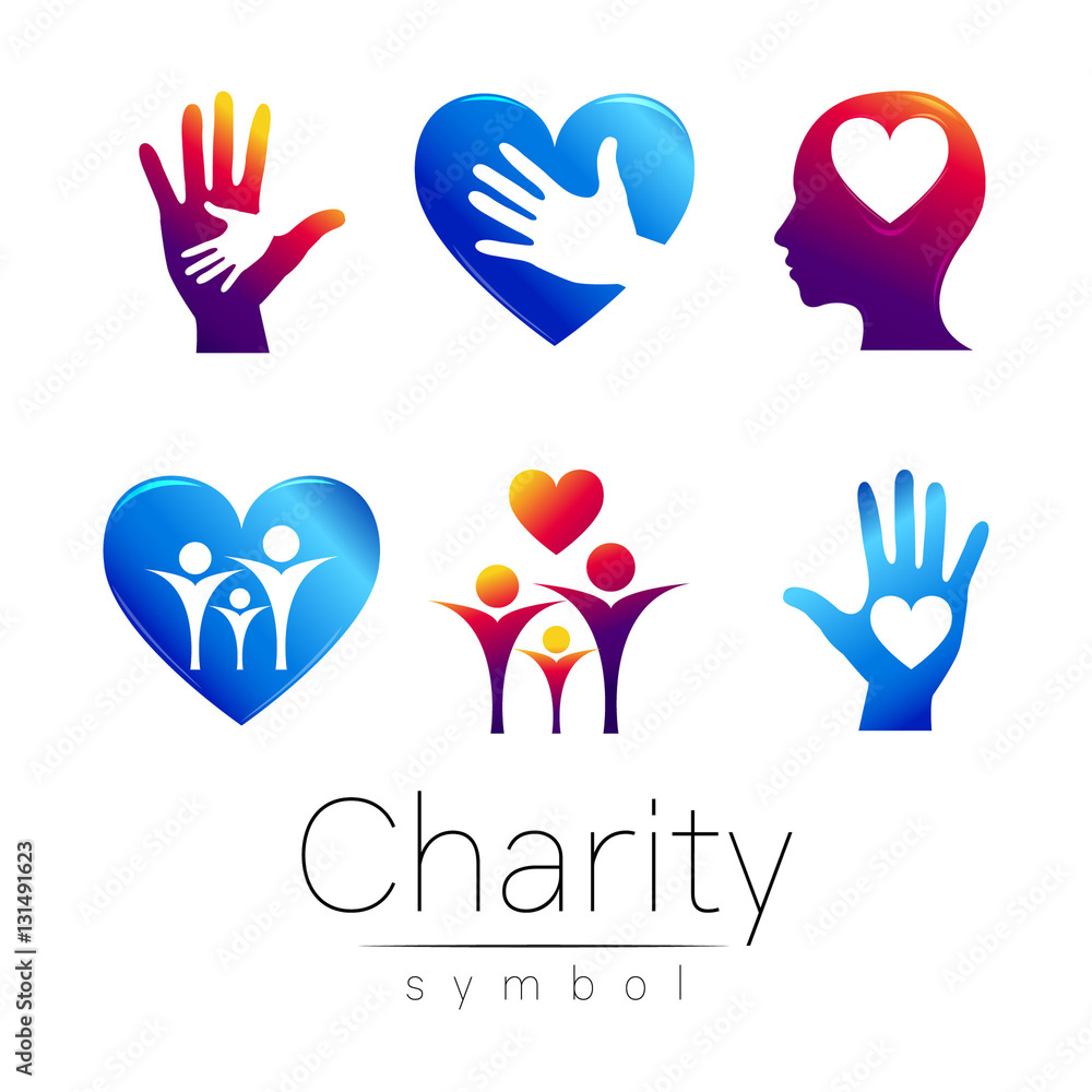 Vector Set illustration. Symbol of Charity.Sign people heart hean hand ...