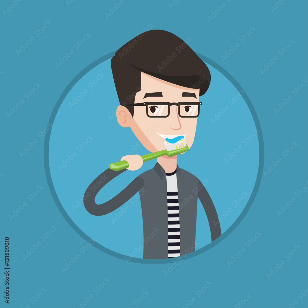 Man brushing his teeth vector illustration. Stock Vector | Adobe Stock
