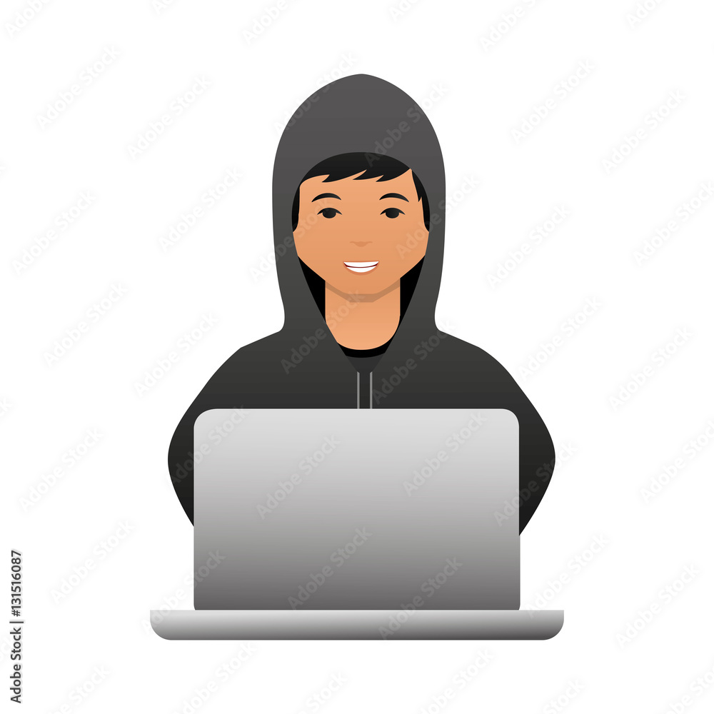 young man avatar character with laptop vector illustration design Stock ...