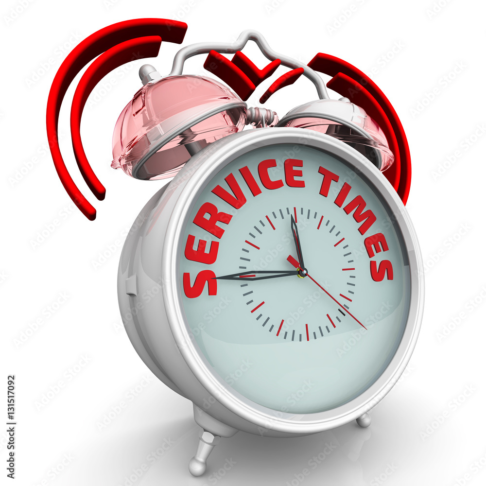 Service times. The alarm clock with an inscription Stock-Illustration ...