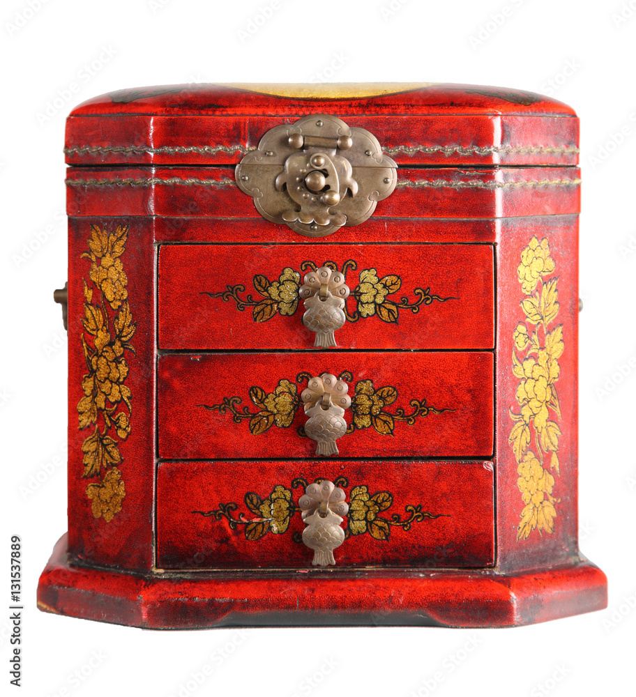 Red ancient wooden box in chinese style isolated on white backgr Stock ...