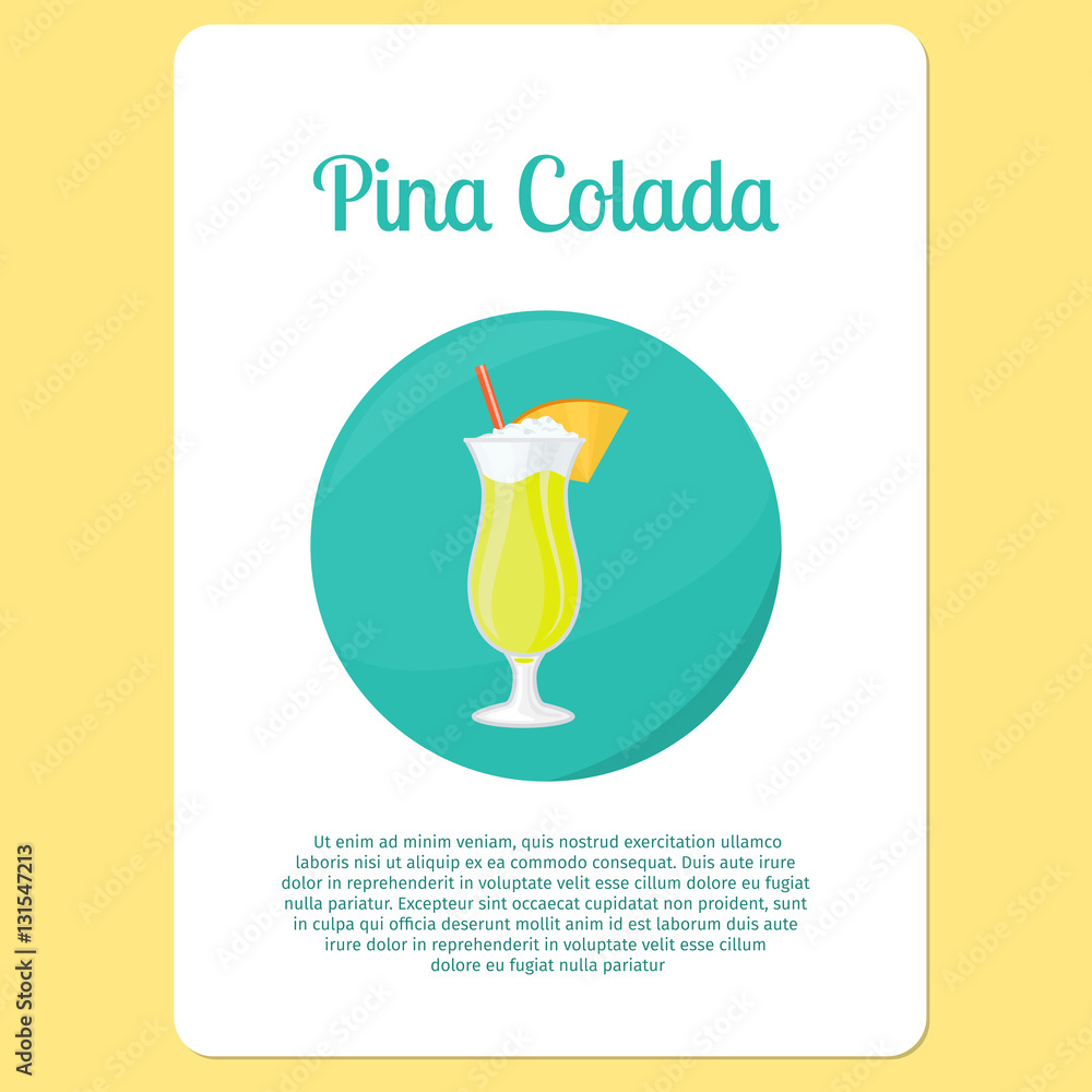 Pina Colada cocktail menu item or sticker. Party drink in circle icon ...