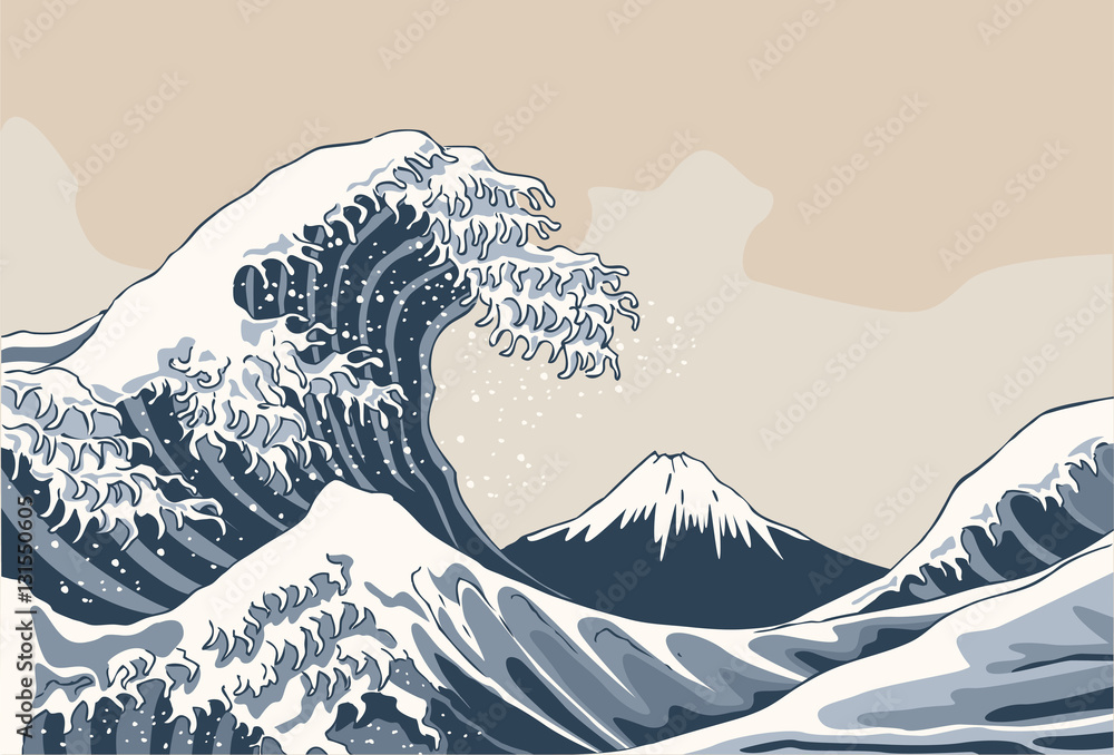 Ocean waves, Japanese style illustration Stock Vector | Adobe Stock