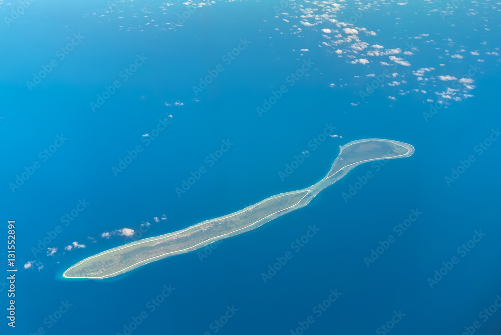 Aerial view of the Agalega Islands, two islands in the Indian Ocean ...