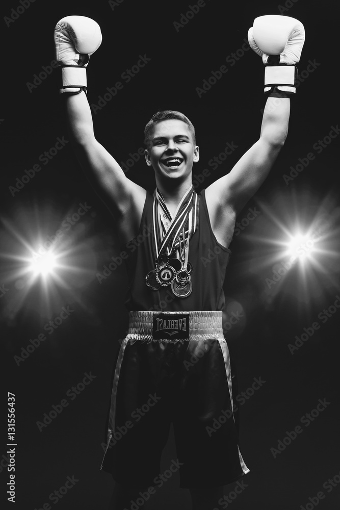 Young boxer sportsman on black background Stock-Foto | Adobe Stock