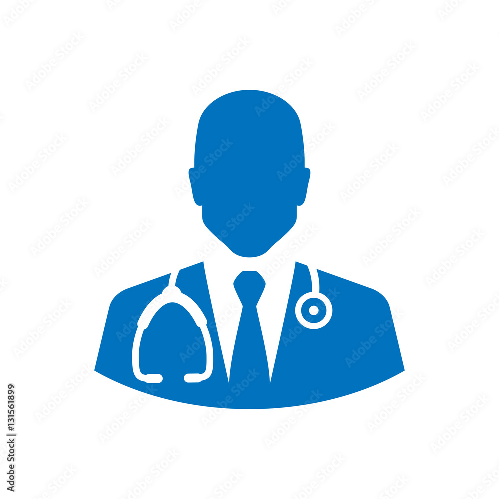 Icono plano silueta doctor azul en fondo blanco Stock Vector | Adobe Stock
