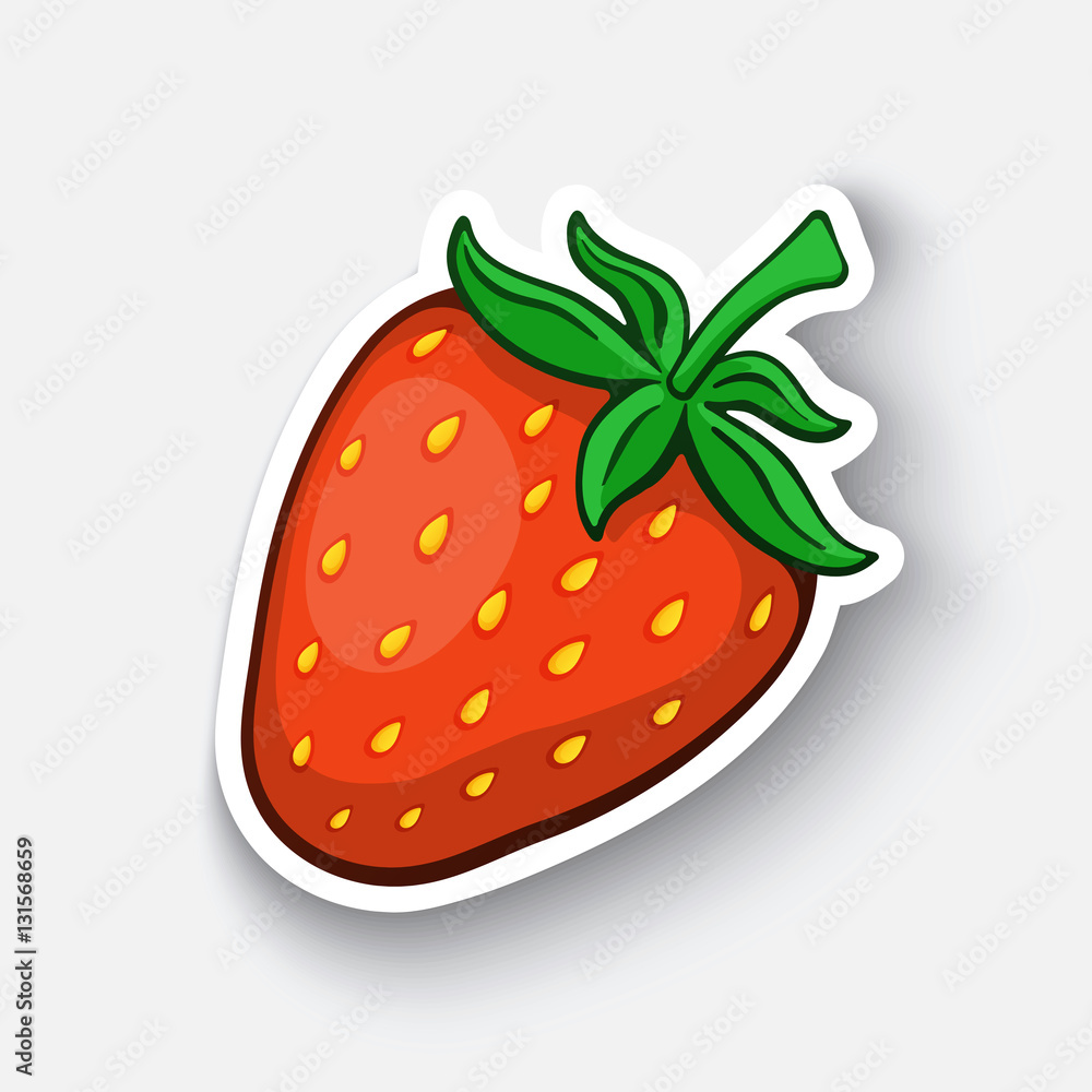 Vector Illustration Fruit Sweet Strawberry Cartoon Funny Sticker In Comic Style With Contour